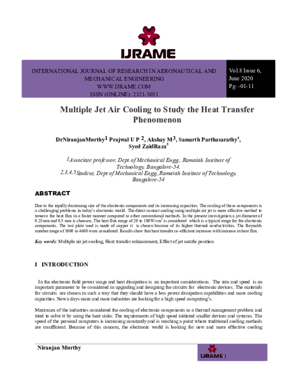 (PDF) Multiple Jet Air Cooling to Study the Heat Transfer Phenomenon