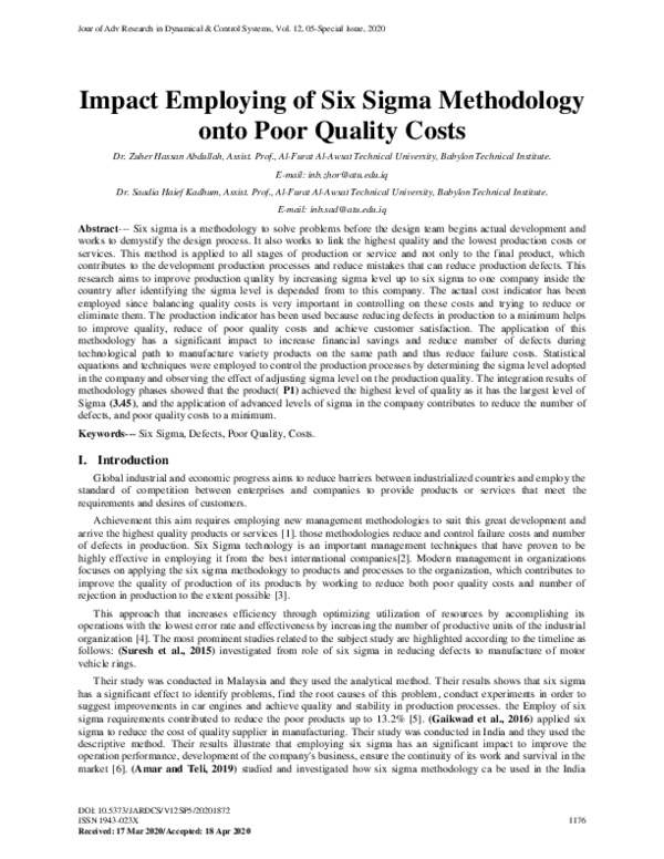 (PDF) Impact Employing of Six Sigma Methodology onto Poor Quality Costs