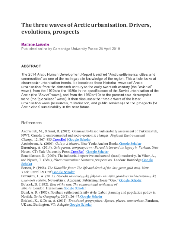(PDF) “The Three Waves of Arctic Urbanization. Drivers, Evolutions ...