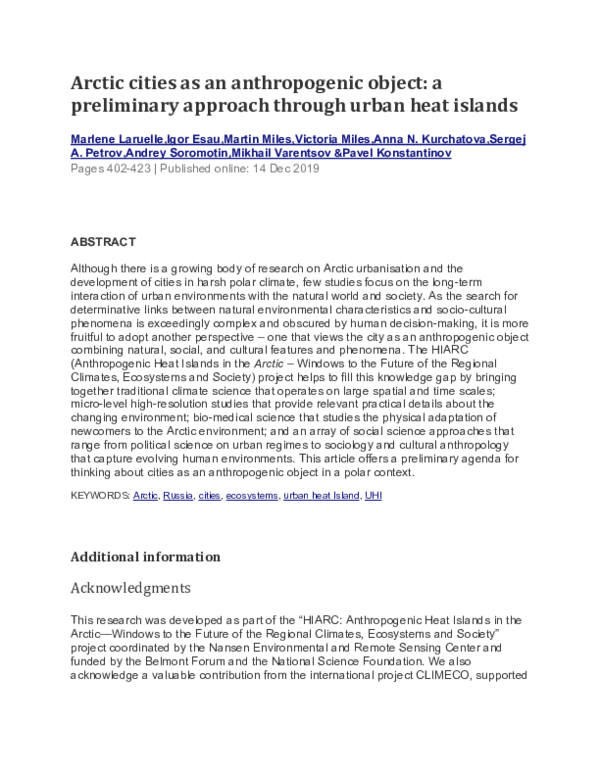 (PDF) “Arctic cities as an anthropogenic object: a preliminary approach ...