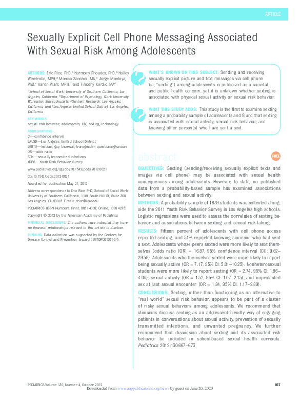 (PDF) Sexually explicit cell phone messaging associated with sexual ...