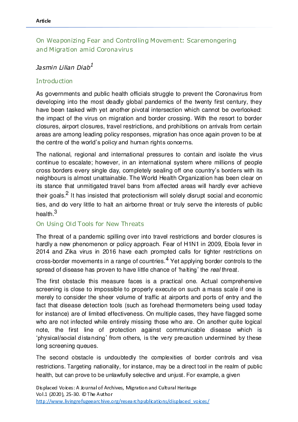 (PDF) On Weaponizing Fear and Controlling Movement: Scaremongering and ...