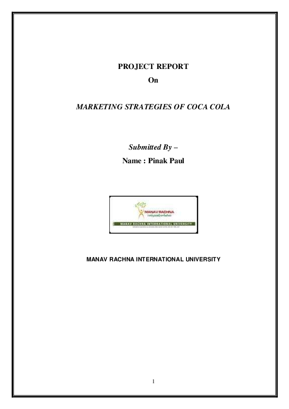 (PDF) PROJECT REPORT On MARKETING STRATEGIES OF COCA COLA Submitted By