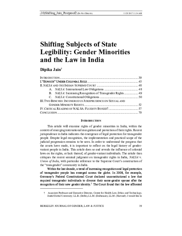 (PDF) Shifting Subjects of State Legibility: Gender Minorities and the ...