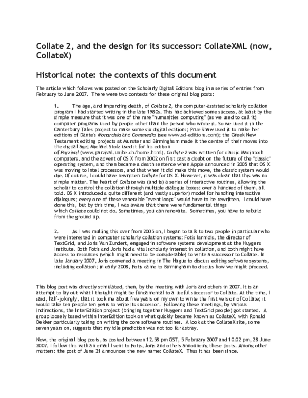 (PDF) Collate 2, and the design for its successor: CollateXML (now ...