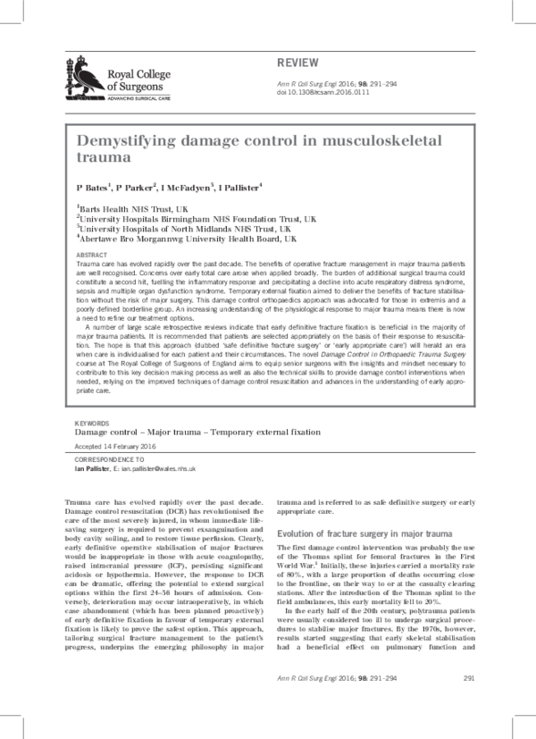 (PDF) Demystifying damage control in musculoskeletal trauma