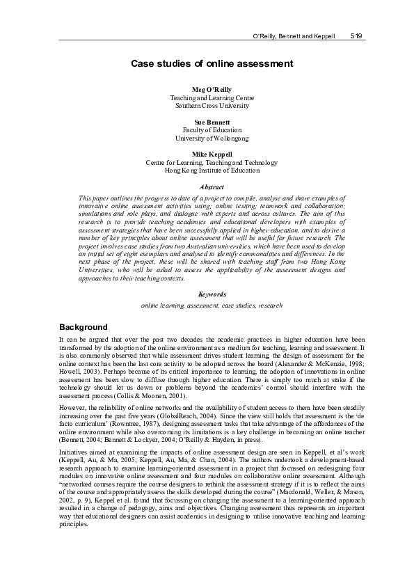 (PDF) Case studies of online assessment