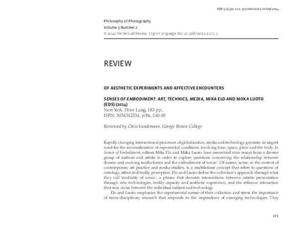 (PDF) Of Aesthetic Experiments and Affective Encounters: 'Senses of ...