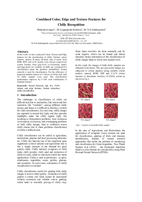 (PDF) Combined Color, Edge and Texture Features for Chilly Recognition
