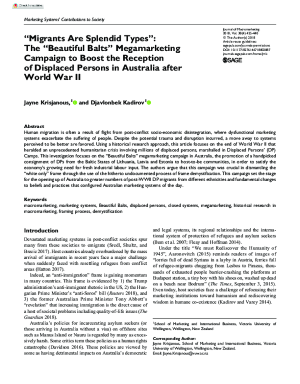 (PDF) "Migrants Are Splendid Types": The "Beautiful Balts ...