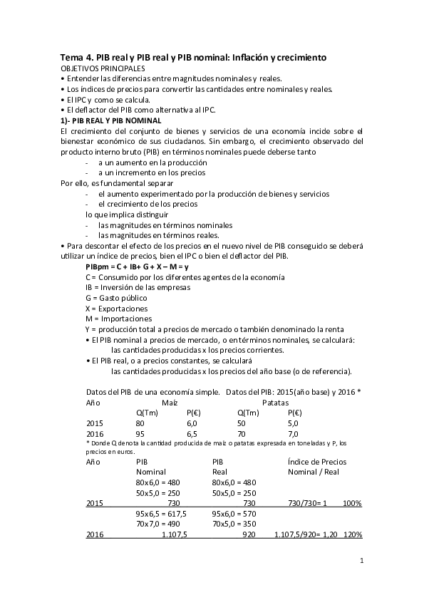 (DOC) Tema 4. PIB real y PIB real y PIB nominal: Inflación y crecimiento