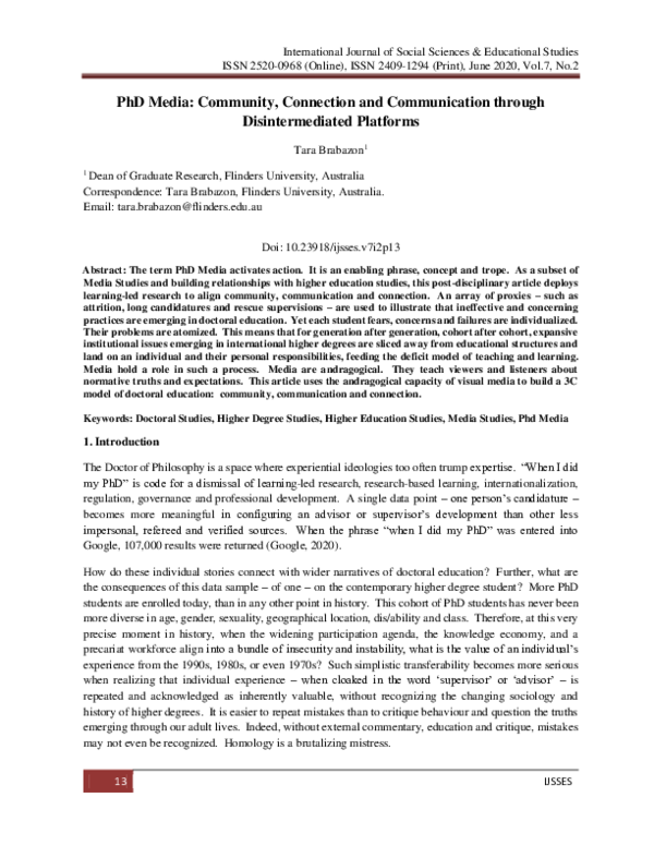 (PDF) PhD Media: Community, Connection and Community through ...