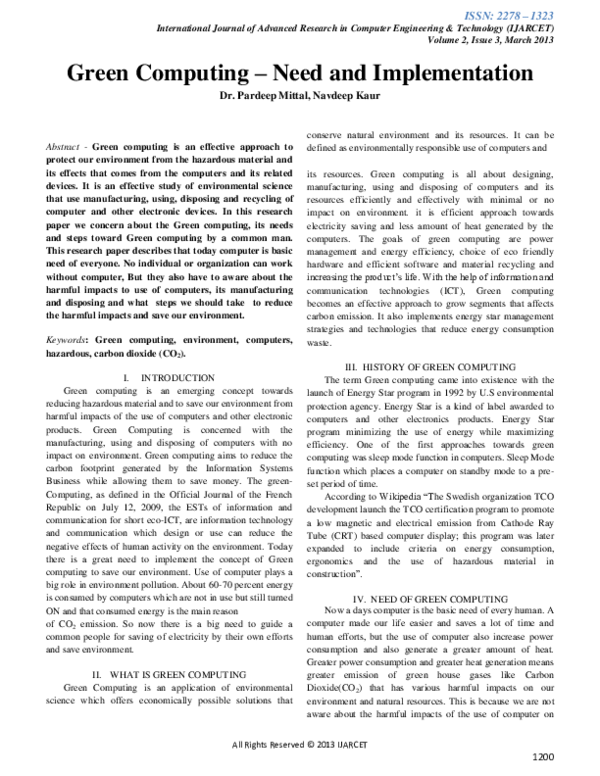 (PDF) Green Computing -Need and Implementation