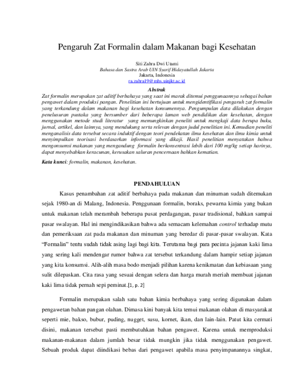 (PDF) Pengaruh Zat Formalin dalam Makanan bagi Kesehatan