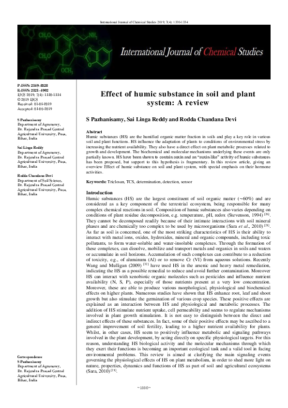 (PDF) Effect of humic substance in soil and plant system: A review