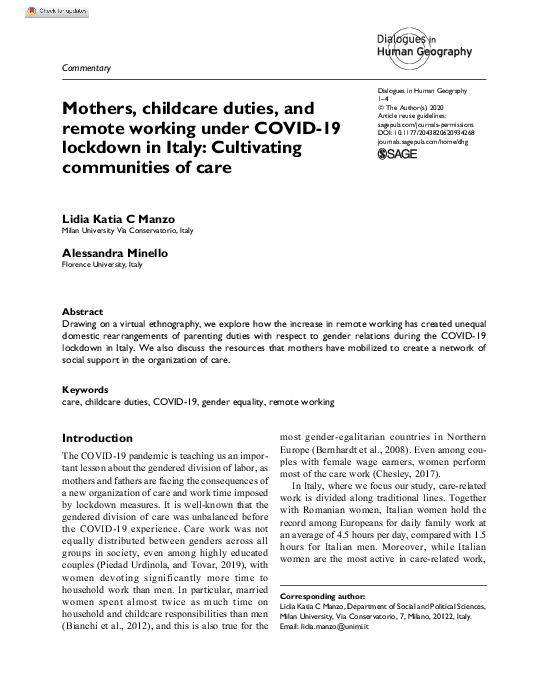 (PDF) Mothers, childcare duties, and remote working under COVID-19 ...