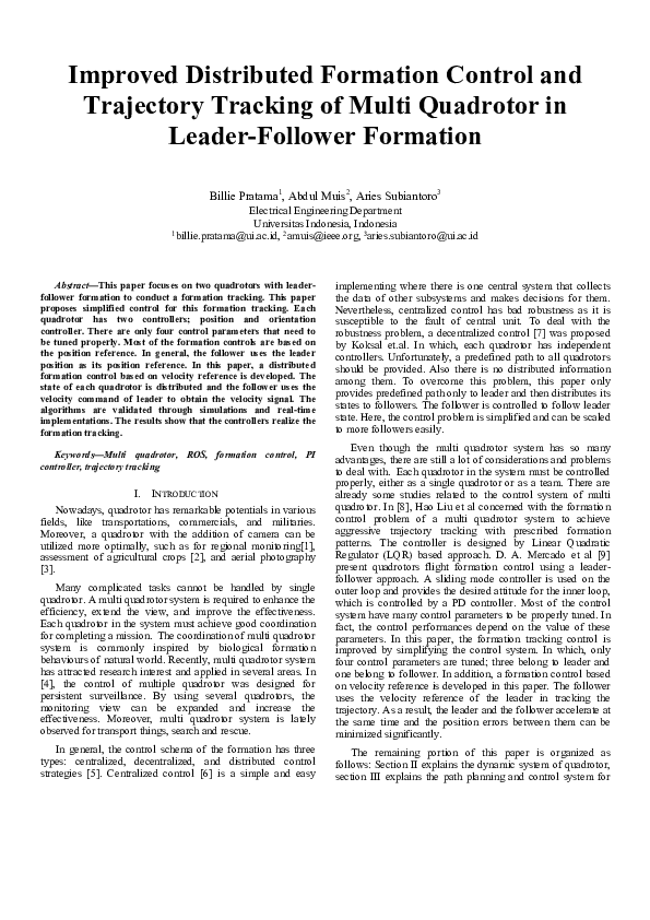 Pdf Improved Distributed Formation Control And Trajectory Tracking Of