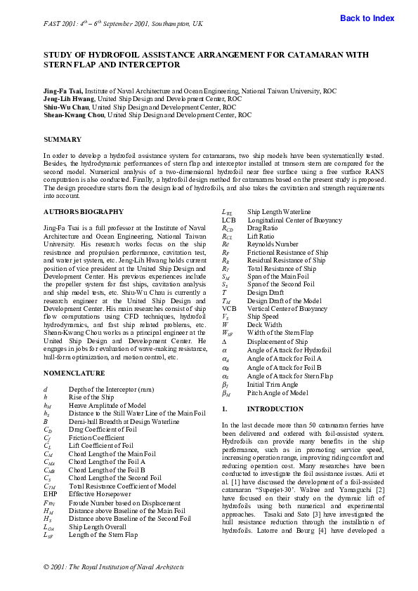 (PDF) STUDY OF HYDROFOIL ASSISTANCE ARRANGEMENT FOR CATAMARAN WITH ...