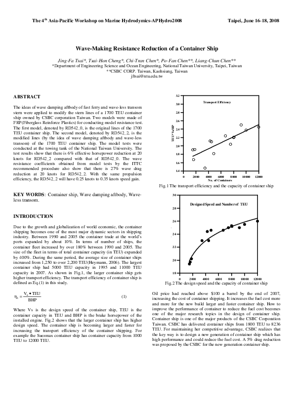 (PDF) Wave-Making Resistance Reduction of a Container Ship