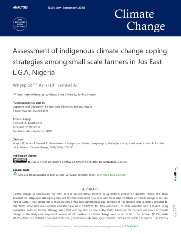 (PDF) ARTICLE Assessment of indigenous climate change coping strategies among small scale ...