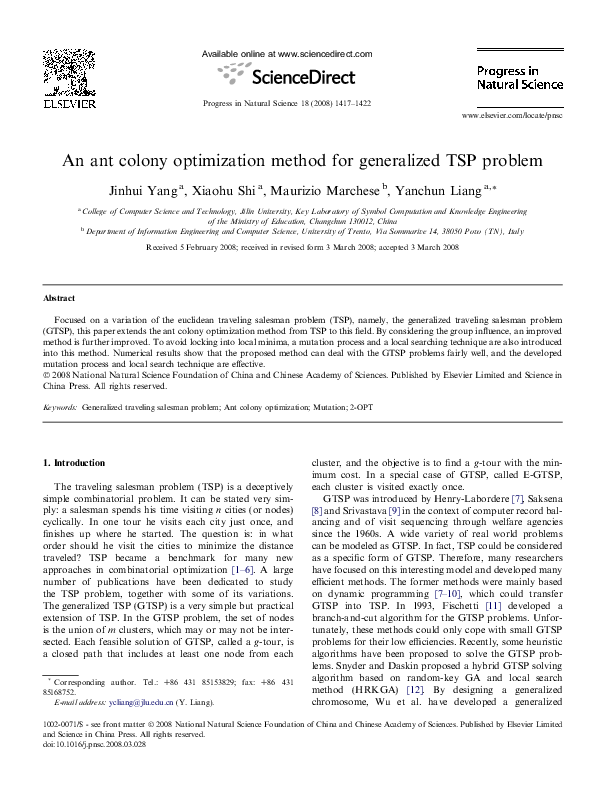 Pdf An Ant Colony Optimization Method For Generalized Tsp Problem Emre KiliÇaslan