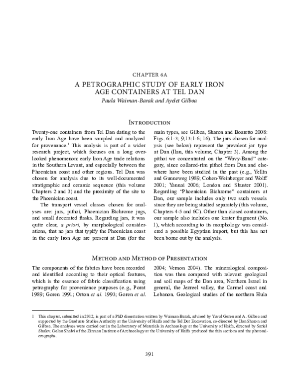(PDF) A Petrographic Study of Early Iron Age Containers at Dan