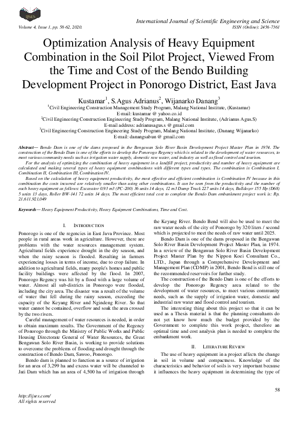 (PDF) Optimization Analysis of Heavy Equipment Combination in the Soil ...