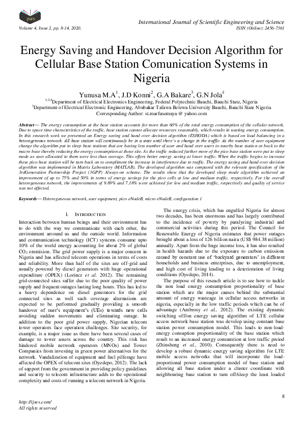 (PDF) Energy Saving and Handover Decision Algorithm for Cellular Base Station Comunication ...