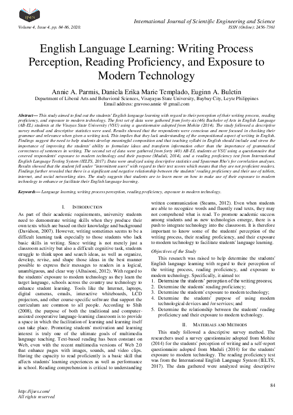 (PDF) English Language Learning: Writing Process Perception, Reading ...