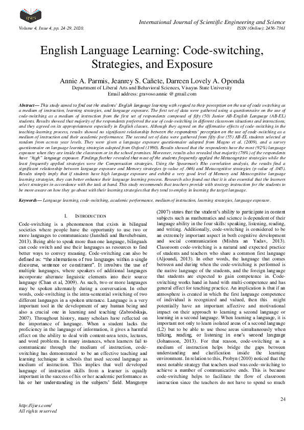 (PDF) English Language Learning: Code-switching, Strategies, and Exposure