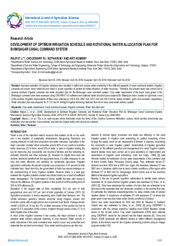 (PDF) Development of Optimum Irrigation Schedule and Rotational Water ...
