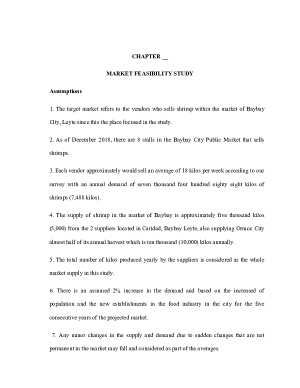 (DOC) CHAPTER __ MARKET FEASIBILITY STUDY Assumptions