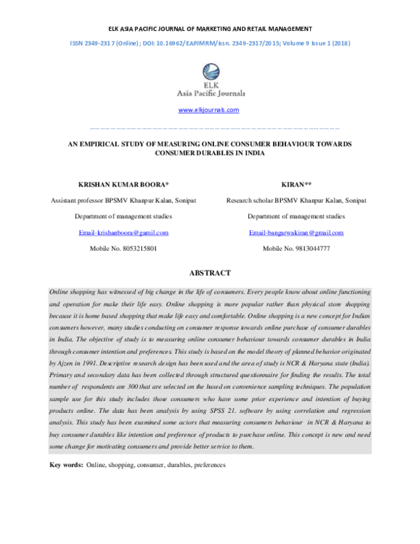 (PDF) ELK ASIA PACIFIC JOURNAL OF MARKETING AND RETAIL MANAGEMENT AN ...