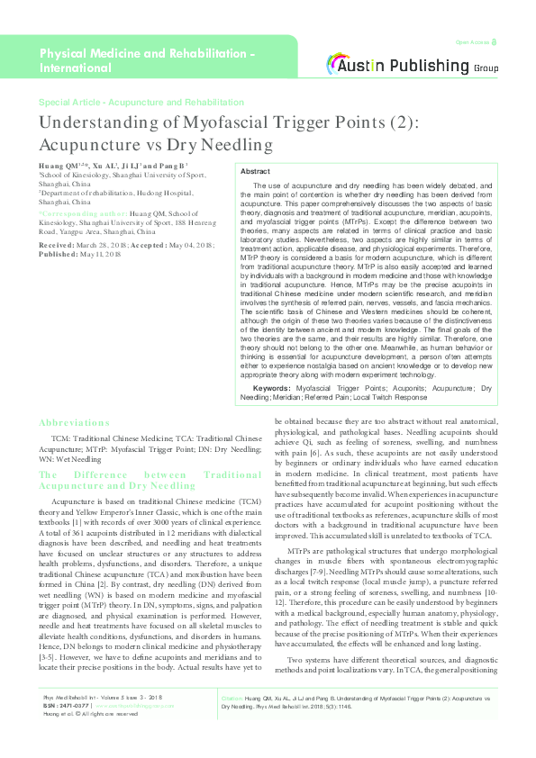 Pdf Understanding Of Myofascial Trigger Points 2 Acupuncture Vs