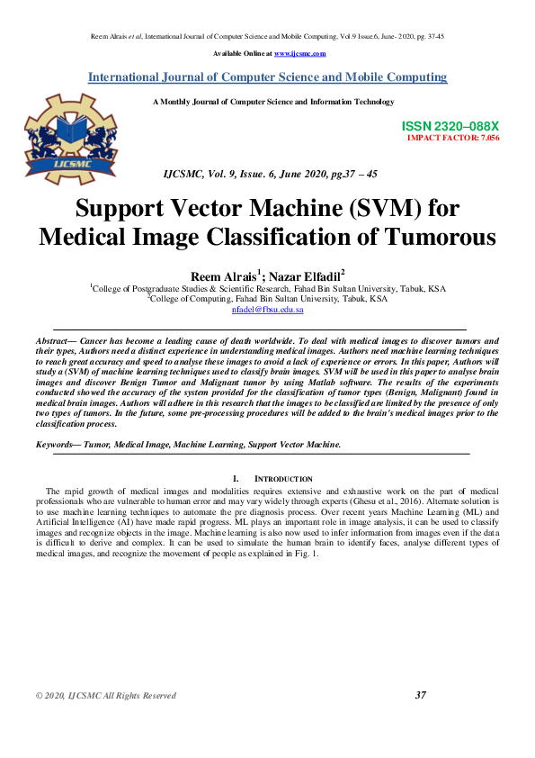 (PDF) Support Vector Machine (SVM) for Medical Image Classification of ...