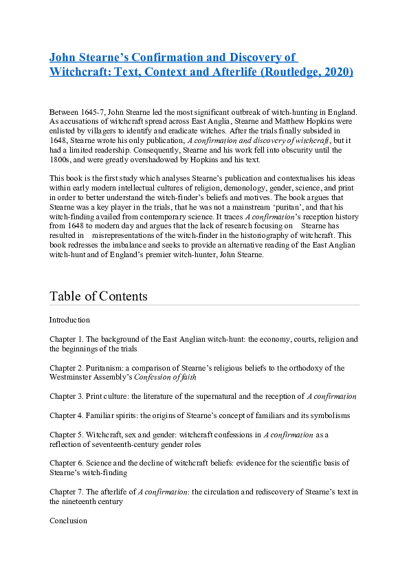 (DOC) John Stearne's Confirmation and Discovery of Witchcraft: Text ...
