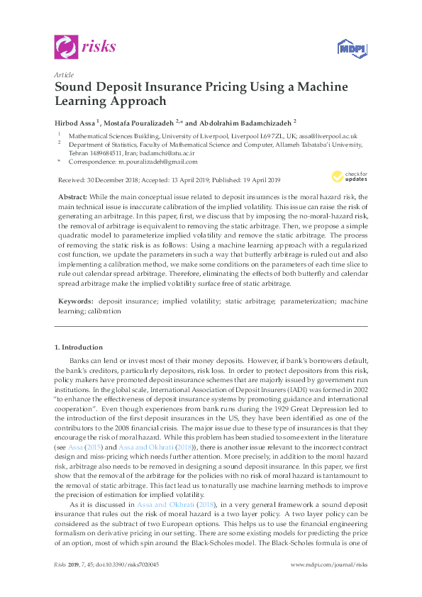 (PDF) Sound Deposit Insurance Pricing Using a Machine Learning Approach