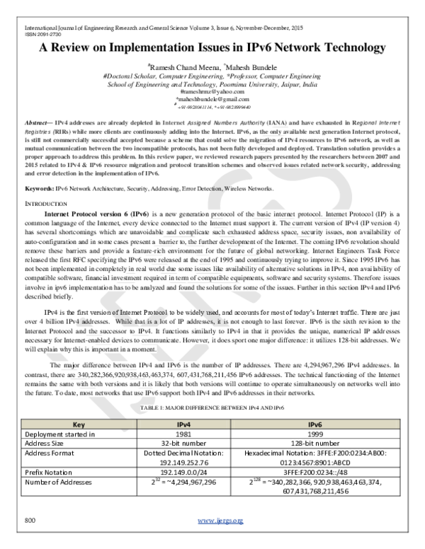 Pdf A Review On Implementation Issues In Ipv6 Network Technology