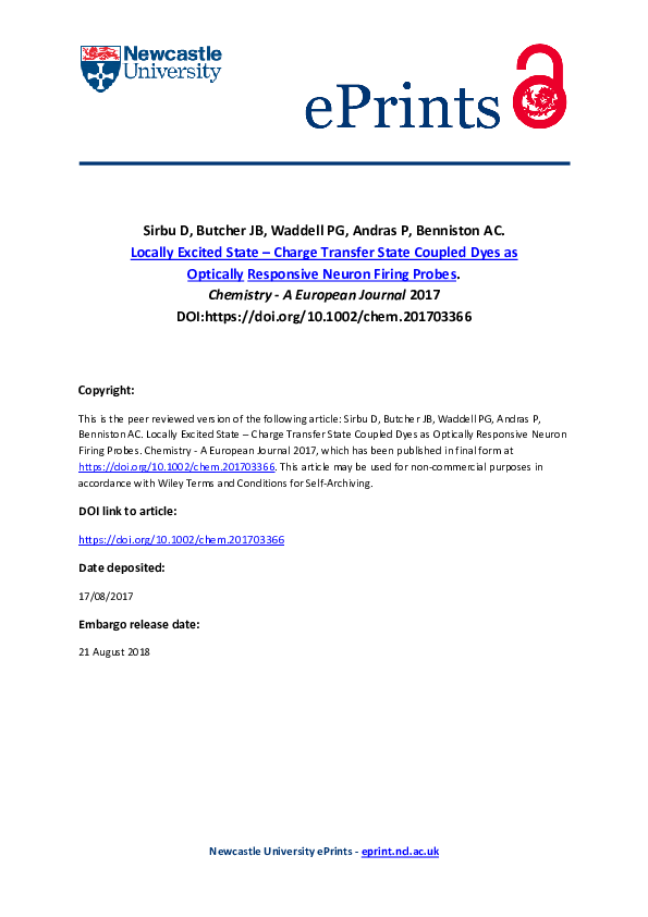 (PDF) Locally Excited State -Charge Transfer State Coupled Dyes as ...