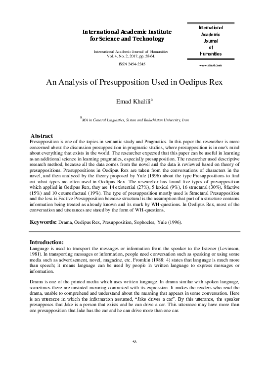 (PDF) An Analysis of Presupposition Used in Oedipus Rex Introduction