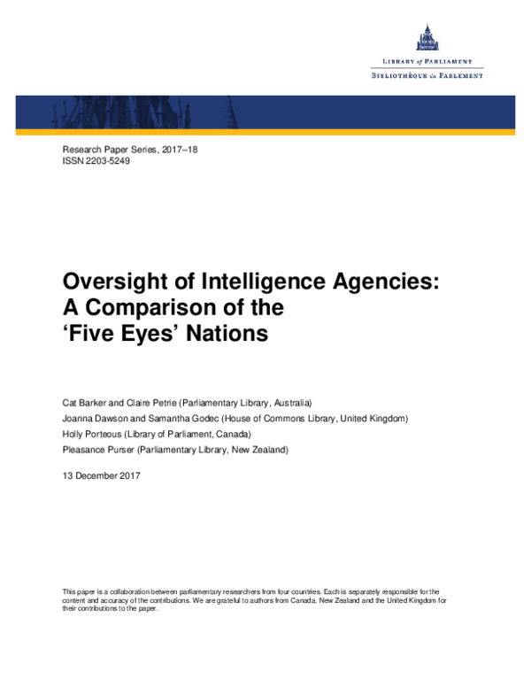 (PDF) Porteous, Holly, et al, Oversight of Intelligence Agencies: A ...