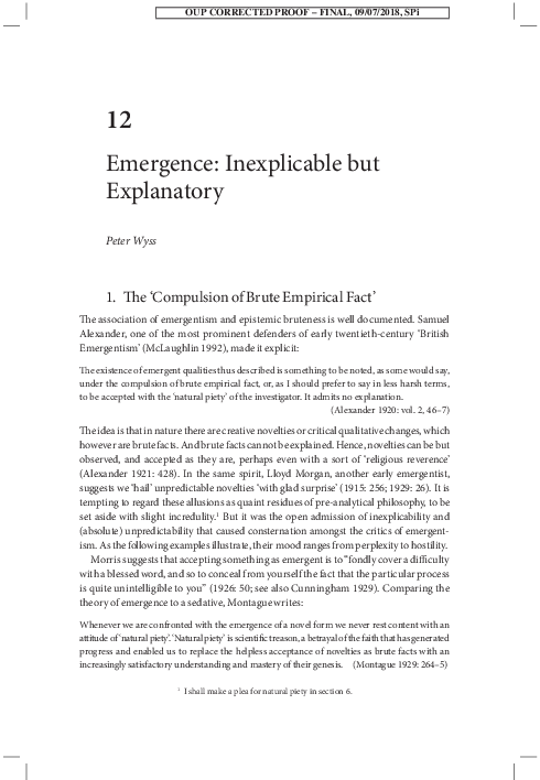 (PDF) Emergence: Inexplicable but Explanatory