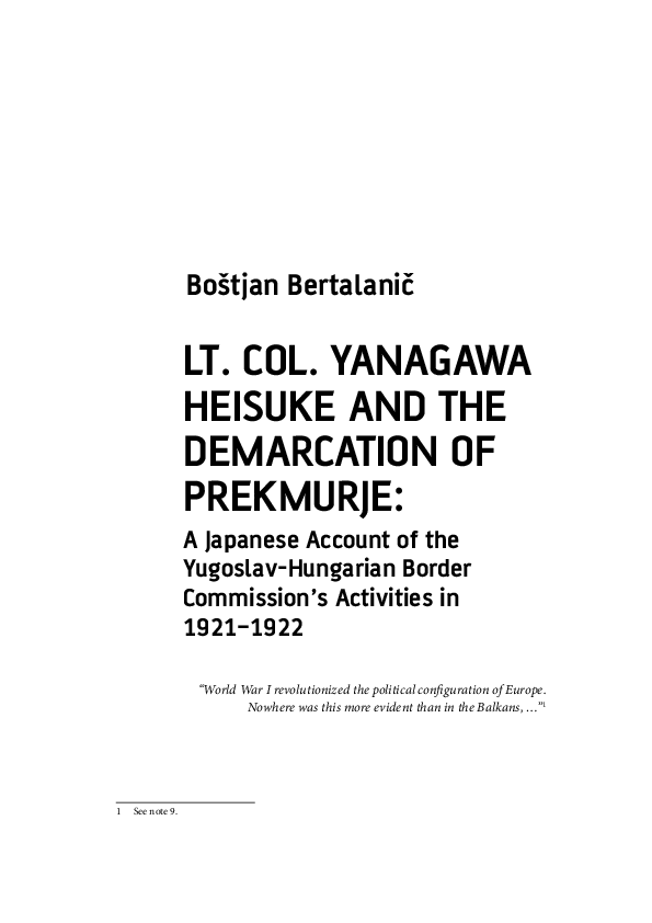 (PDF) Lt. Col. Yanagawa Heisuke and the demarcation of Prekmurje: A ...