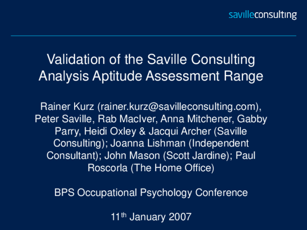 (PDF) Validation of the Saville Consulting Analysis Aptitude Assessment Range