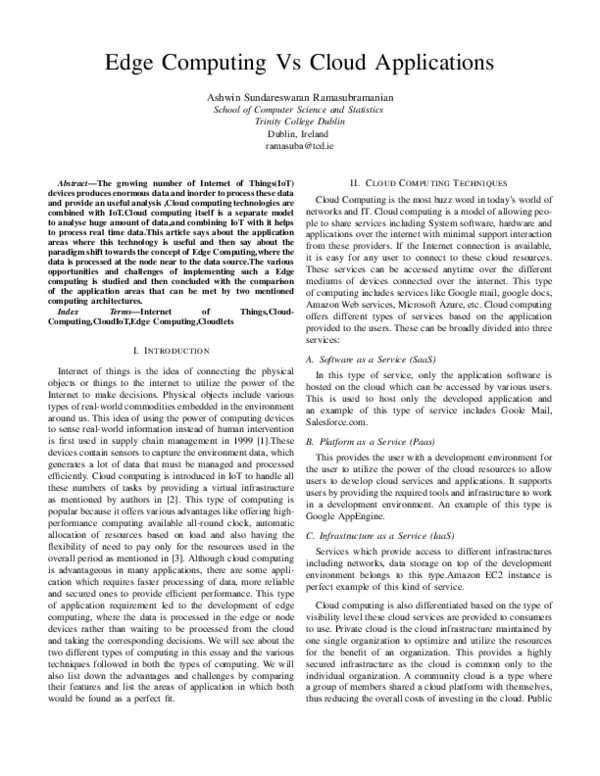 (PDF) Edge Computing Vs Cloud Applications