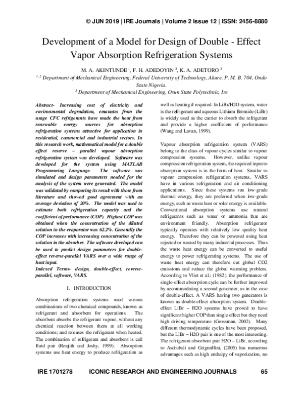 (PDF) Development of a Model for Design of Double -Effect Vapor ...