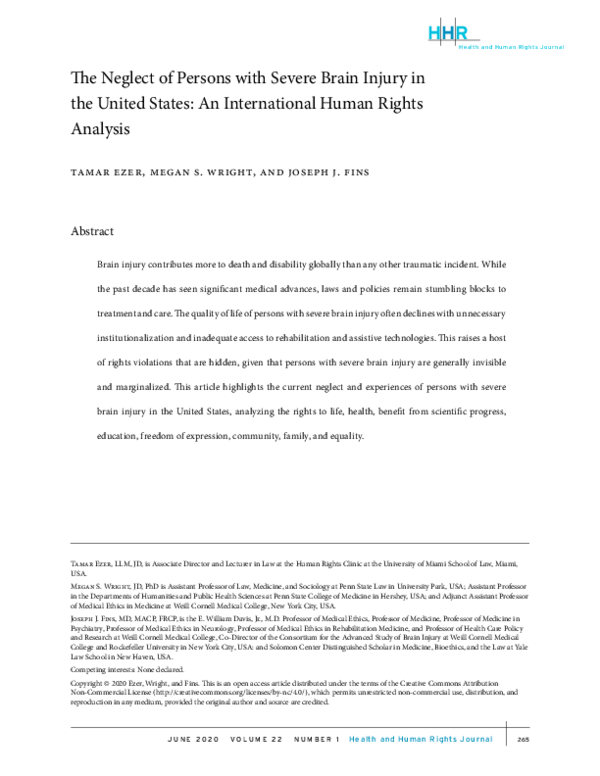 (PDF) The Neglect of Persons with Severe Brain Injury in the United ...