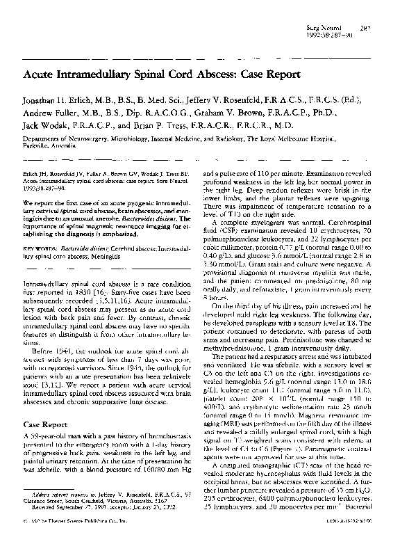 (PDF) Acute intramedullary spinal cord abscess: Case report