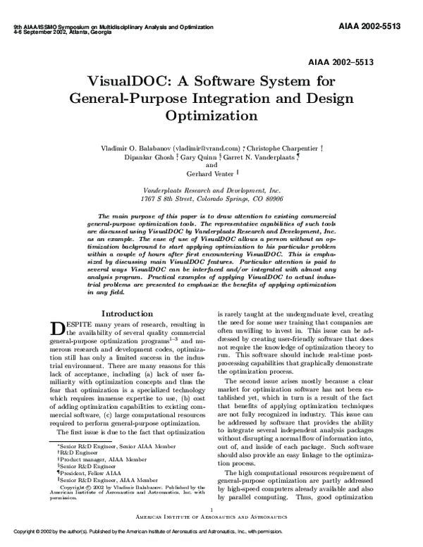 (PDF) VisualDOC: A Software System for General Purpose Integration and Design Optimization