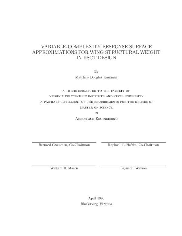 (PDF) Variable-complexity response surface approximations for wing structural weight in HSCT design